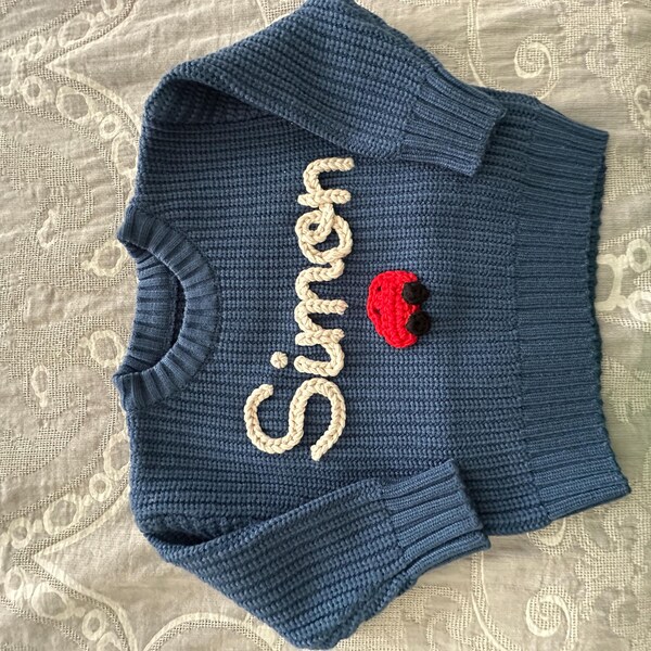 Personalized Hand Embroidered Name Baby Sweater, Monogrammed Kids ...