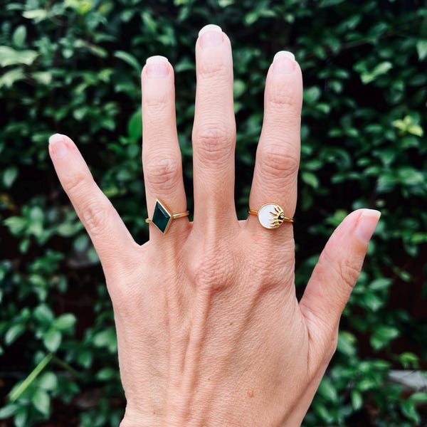 Sun Ring - Dainty Sun Ring - Stacking Ring - Mother of Pearl Ring ...