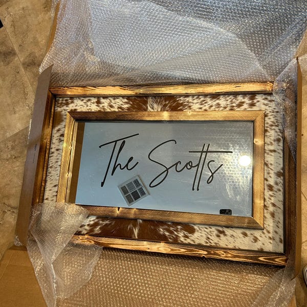 Cowhide Framed Mirror With Hangers - Etsy