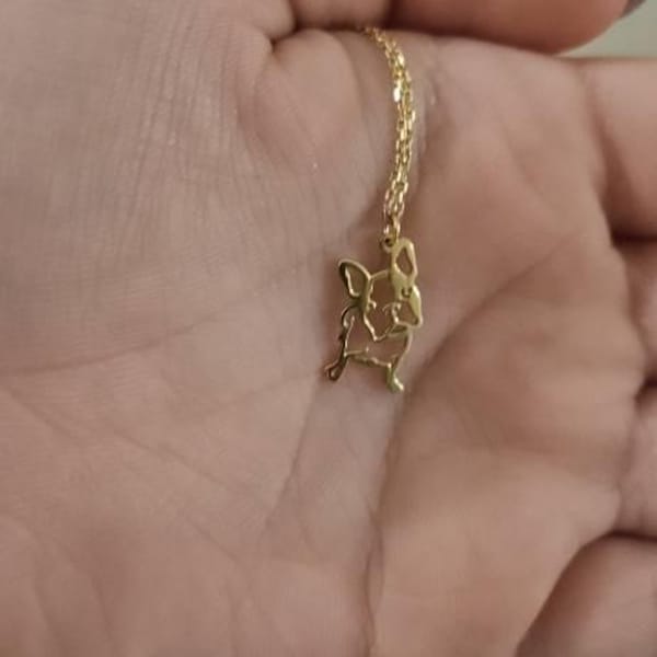14K Solid Gold Frenchie Bulldog Necklace, Handmade Dog Memorial ...