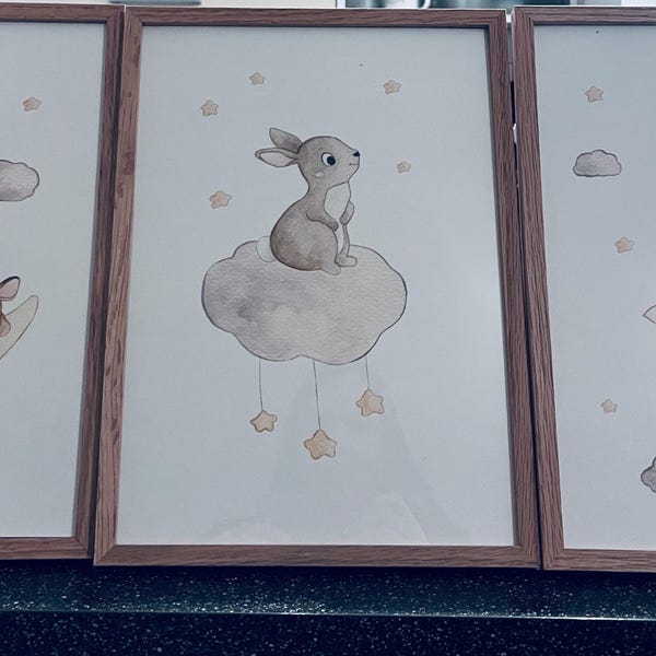 Baby Rabbit Kite Poster A4 (21x29.7cm) or 13x18cm Watercolor ...