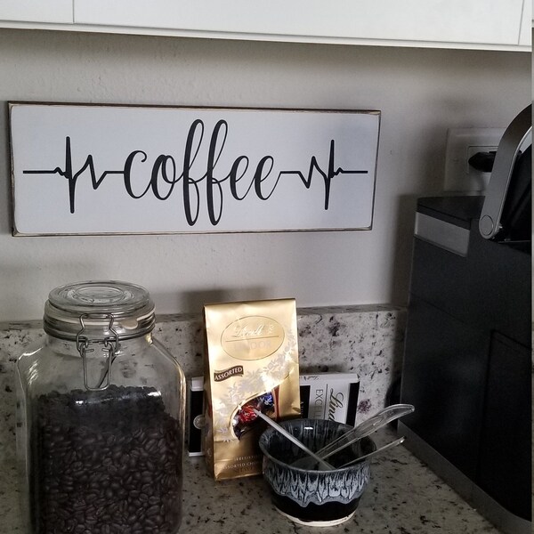 Coffee Heartbeat Sign, Coffee Bar Sign Farmhouse Style Kitchen Dining ...