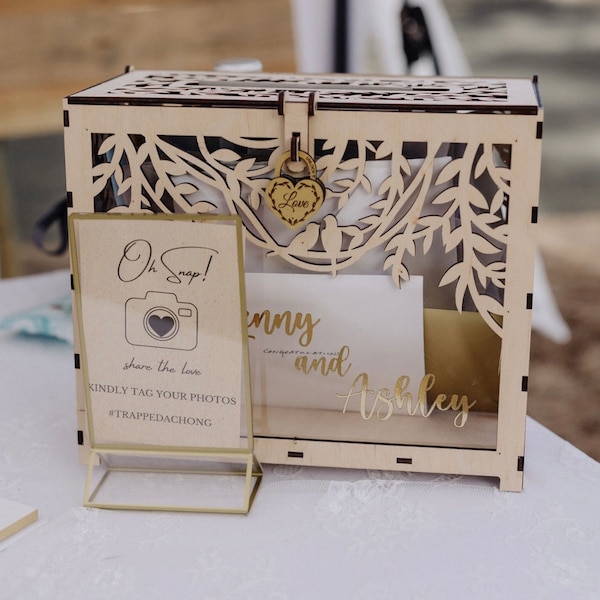 Wooden Wedding Card Box With Lock, Birch Plywood Card Holder for Gifts ...
