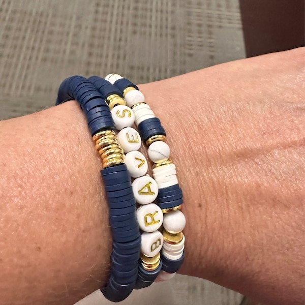 Name Bracelet, Beaded Bracelets, Heishi Bead Bracelet, Girls Trip Gifts, Sports Mom Bracelet ...