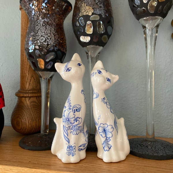 Handmade Ceramic Cats, Cat Figurine, Romantic Gift for Wife, Lover Cats ...