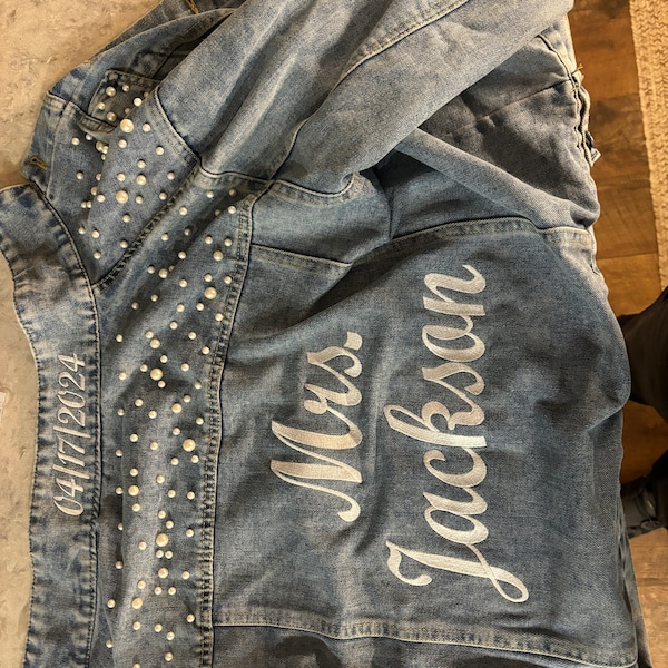 Embroidered Bridal Jean Jacket With Pearls. Personalized Mrs. Jean ...