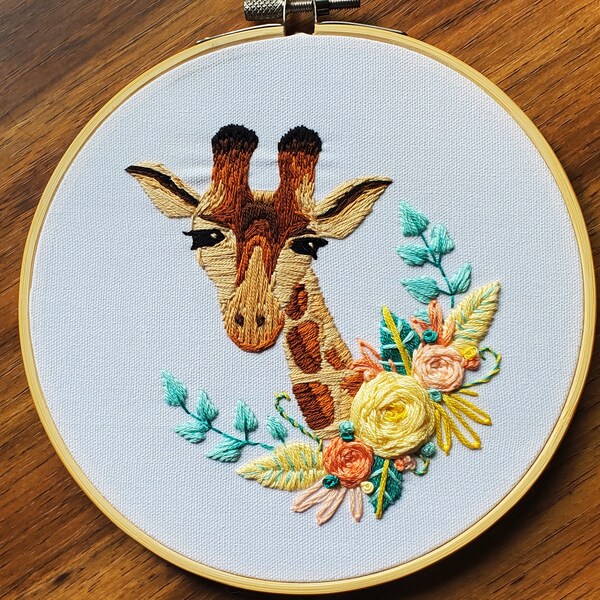 Giraffe Beginner Hand Embroidery Pattern, DIY Animal Hoop Art - Etsy