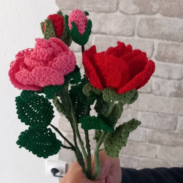 Passionate Red Roses Crochet Pattern, Crochet Flower Bouquet Pattern ...