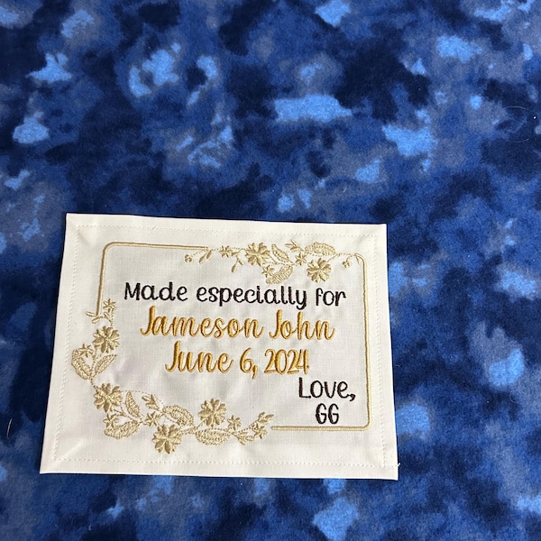 Custom Embroidered Floral Quilt Label | Embroidered Wedding Quilt Label ...