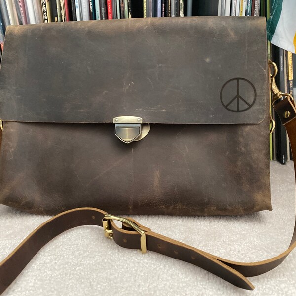Brown Distressed Leather Computer Bag , Real Full Grain Leather Laptop ...