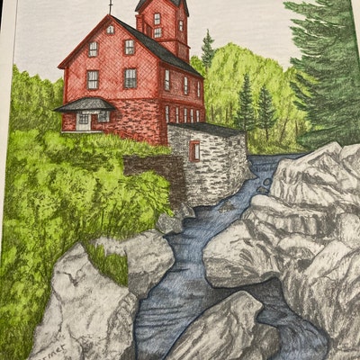 Old Rural Path Stone Wall Scene Coloring Pages W/instructions for 5x7 ...