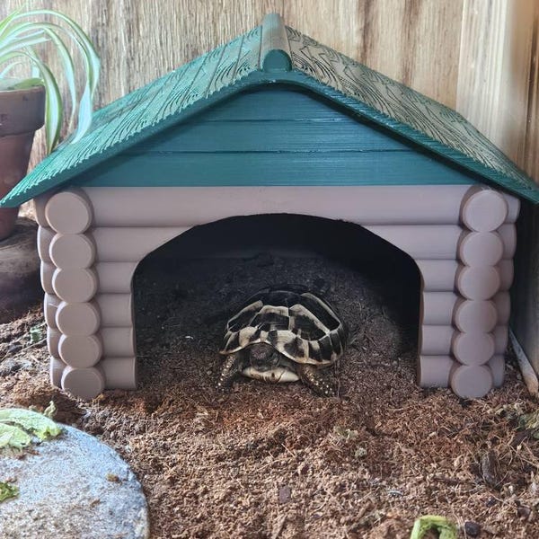 TORTOISE Log Cabin Reptile Hide, Whimsical Vivarium Accessory for Pet ...