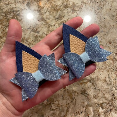 Blue Ear Hair Clips Hair Clip Ears Blue Dog Ears Chunky Glitter Bow ...