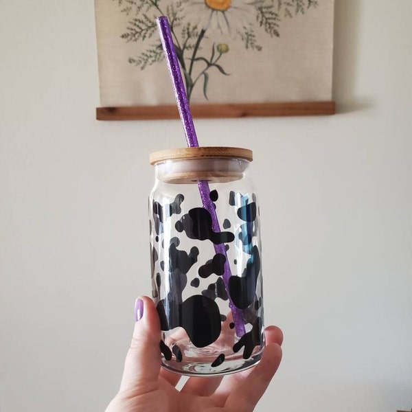 Cow Print Glass Cup With Bamboo Lid,beer Can Glass, Coffee Glass, Cow ...