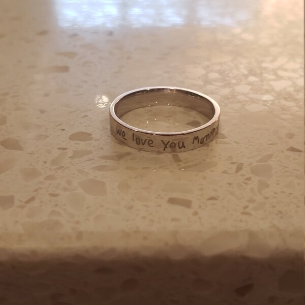 14k 18k Solid Gold Handwriting Ring, Engrave Name Coordinate Gold 3 Mm ...