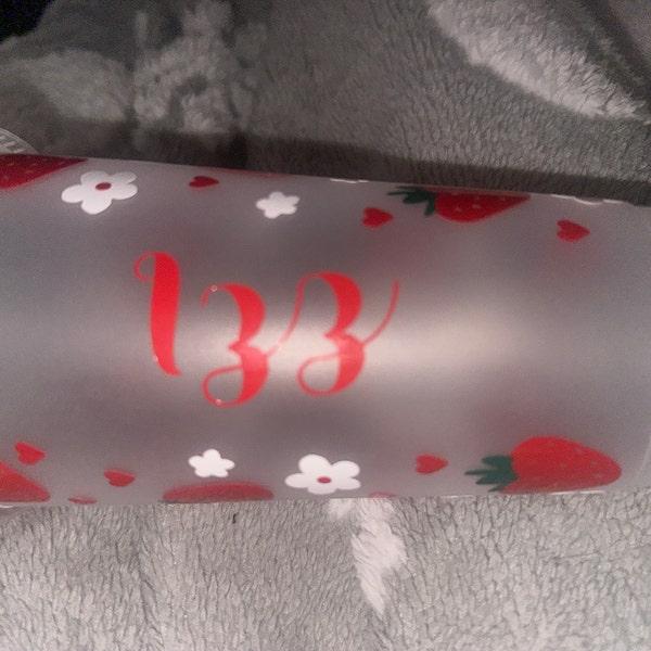 Personalised Strawberry and Flower Design Cold Cup With Straw- 24oz ...