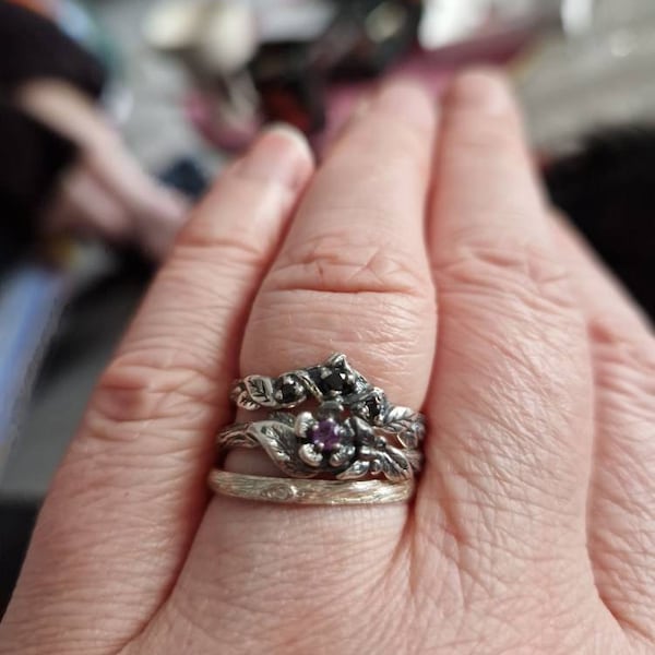 Engagement Forest Silver With Magics to Stones and Leaves Twisted Ring ...