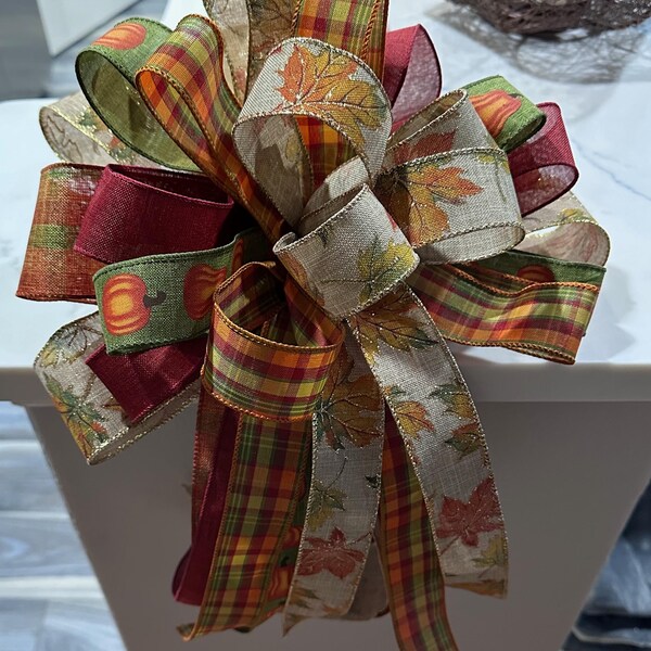 Large Fall Bow for Front Porch or Mailbox Fall Decor Mixed Ribbon Bow ...