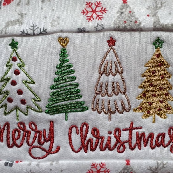 Merry Christmas Embroidery Design, Christmas Trees Embroidery File ...