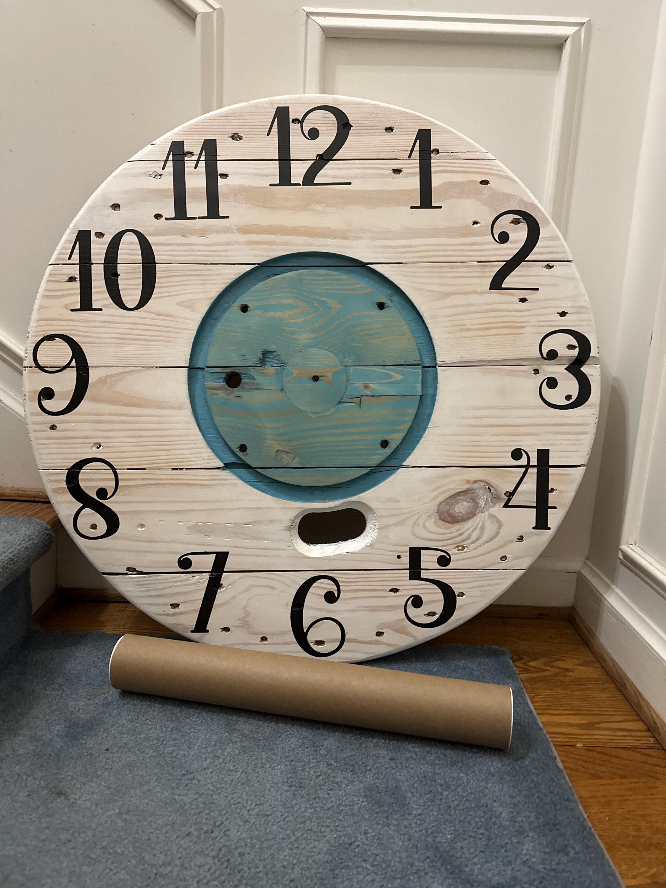 Farmhouse Wood Spool Wall Clock - 20 to 36 IN Round Wooden Clock ...