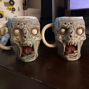 Black Skull Mug Horror Mug Halloween, Pottery Gothic Mug Ceramic, Goth ...