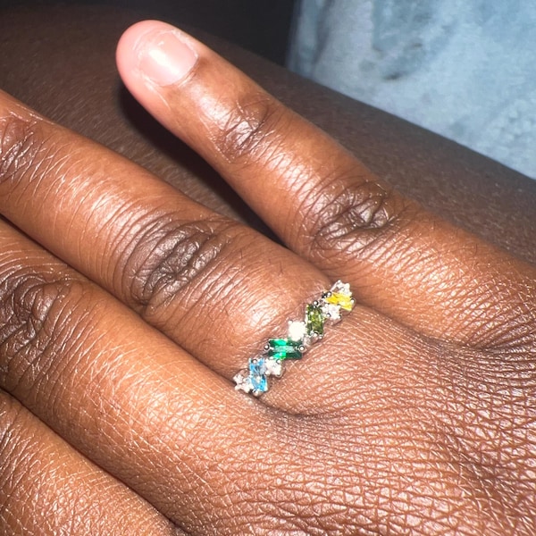 Customised Rectangular Birthstone Ring, 14K Gold Dainty Ring, Delicate ...