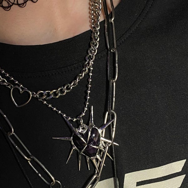 Spiky Heart Pearl Necklace Grunge Alt Goth Y2k Jewelry - Etsy