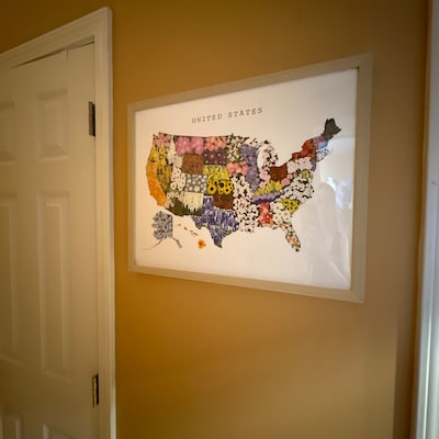 United States Flower Map, State Flower Art, America Map Wall Art ...