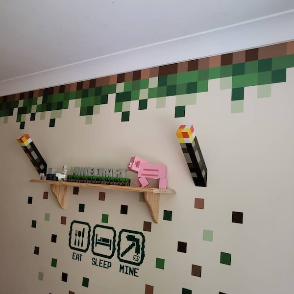 Pixel Block Room Border Wall Sticker | Minecraft Inspired Sticker ...
