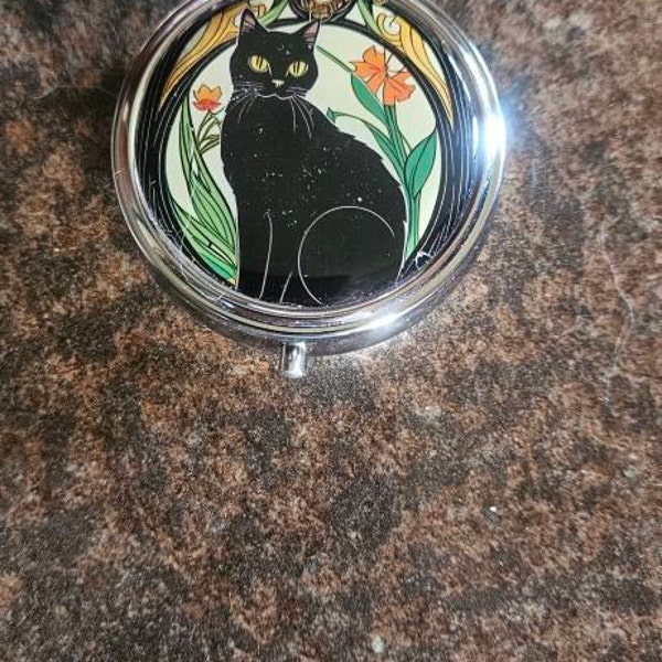 Art Nouveau Black Cat Pill Box Case Pillbox Holder Trinket Vintage Deco Animal Art - Etsy