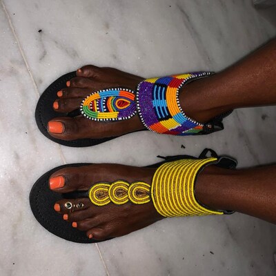 Maasai Sandals, African Sandals,beaded Sandals,summer Sandals, Handmade ...