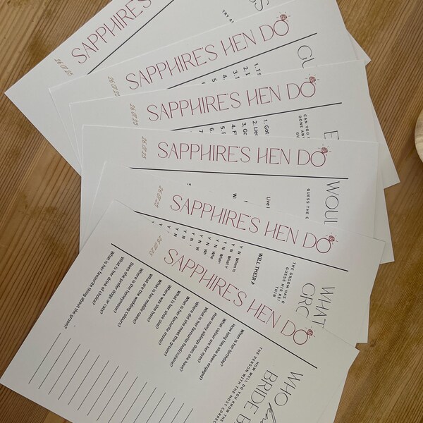 Modern Hen Do Games | Printable Hen Party Games | Editable Bridal ...