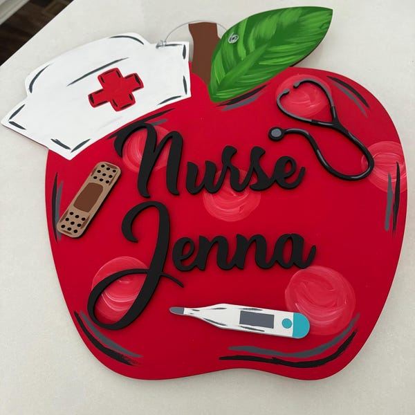 School Nurse Apple Door Hanger - Etsy