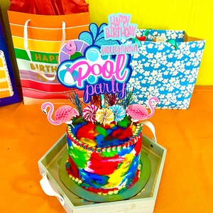 Pool Party Cake Topper With Number, Pool Party Decoration, Birthday ...