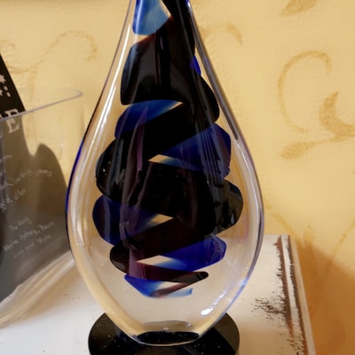 Handmade Blown Glass Twisted Rain Drop Award With Custom Engraving ...