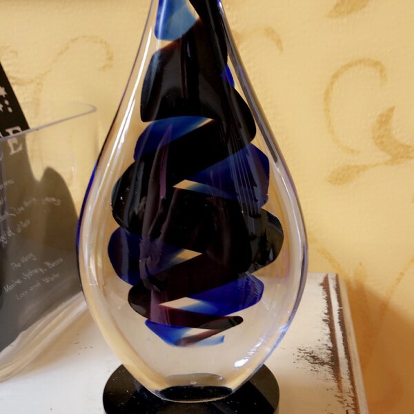Handmade Blown Glass Twisted Rain Drop Award * Custom Engraved Trophy ...