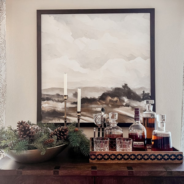 Dark Square Abstract Landscape Art Print, Large Moody Abstract ...