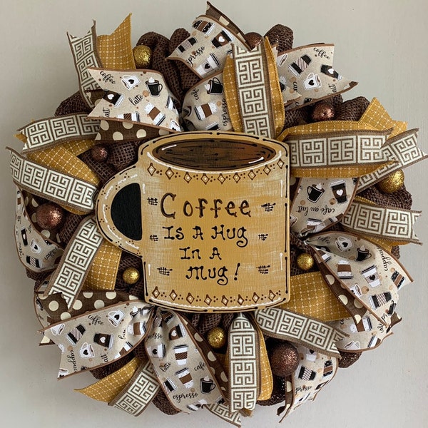 COFFEE CUP SIGN Coffee is A Hug in A Mug Wall Door Hanger Plaque Decor ...