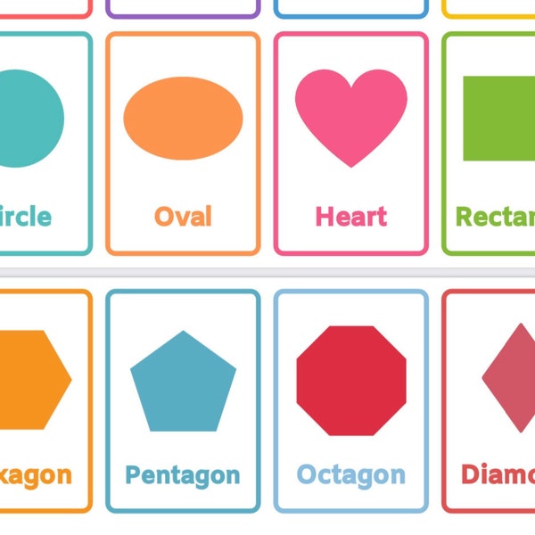 12 Geometric Shapes / Flash Cards Printable / Homeschool Preschool ...