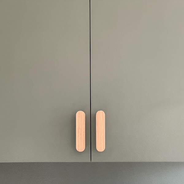 H04 Line Wooden Handles, Solid Oak, Circle Ends, Long Cabinet Pulls ...