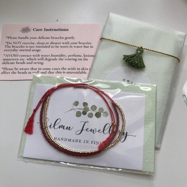 Red String Bracelet, Gold and Red Seed Bead Bracelet, Minimalist Thin ...