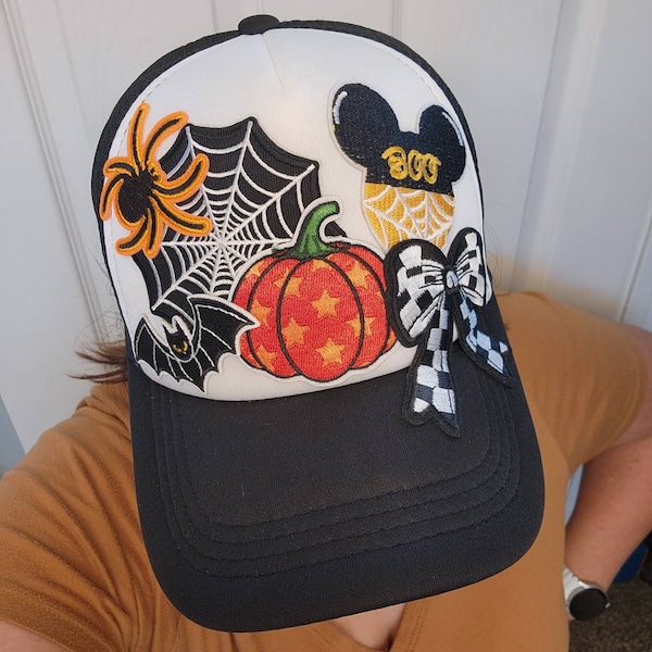 Halloween Trucker Hat With Patches, Custom Hat for Women, Trick or Treat, Fall Trucker Hat ...