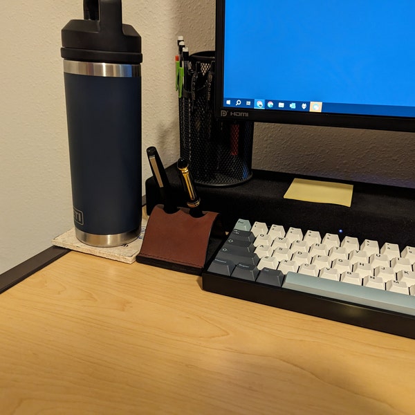 Pen Holder for Desk, Executive Fountain Pen Case, Green Leather 2 Pen ...