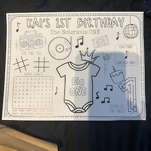 CUSTOMIZABLE Notorious ONE Birthday Activity Sheet | Hip Hop | 90s 80s ...