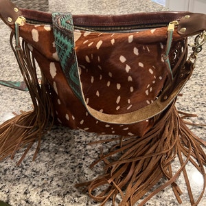 Double Fringe 15x15 Axis Print Cowhide Purse - Etsy