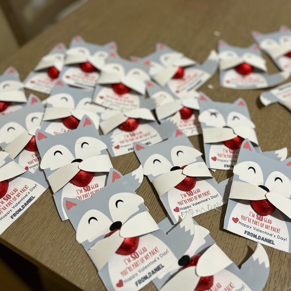 Grey Wolf Classroom Candy Holder Valentines Cute Animals Hug Individual ...