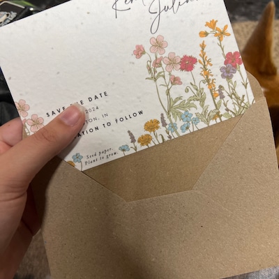 PLANTABLE SEEDED Paper Save the Date Invitation Card, Sustainable ...