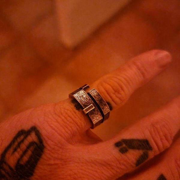 Rusted Square Signet Ring – Unique Sterling Silver Ring for Men ...