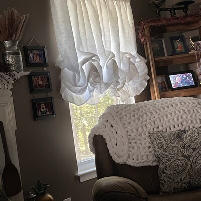 White Linen Ruffled Balloon Shade Window Treatment-ruffled Balloon ...