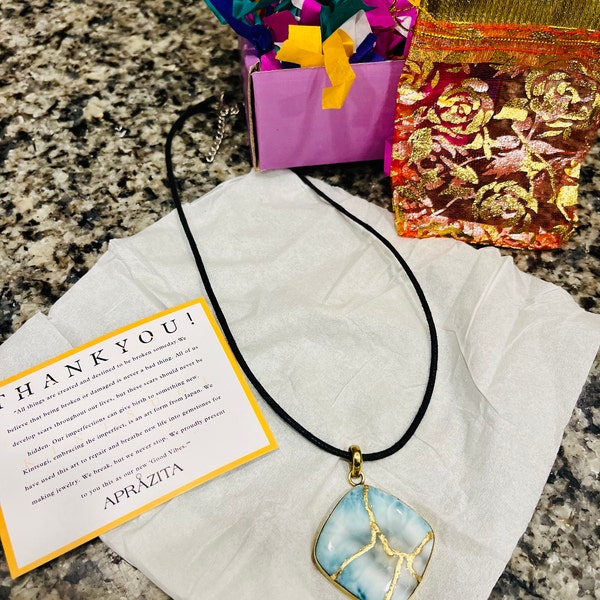 KINTSUGI NECKLACE JAPANESE Art Azurite Gemstone Handmade Jewelry Sleep ...